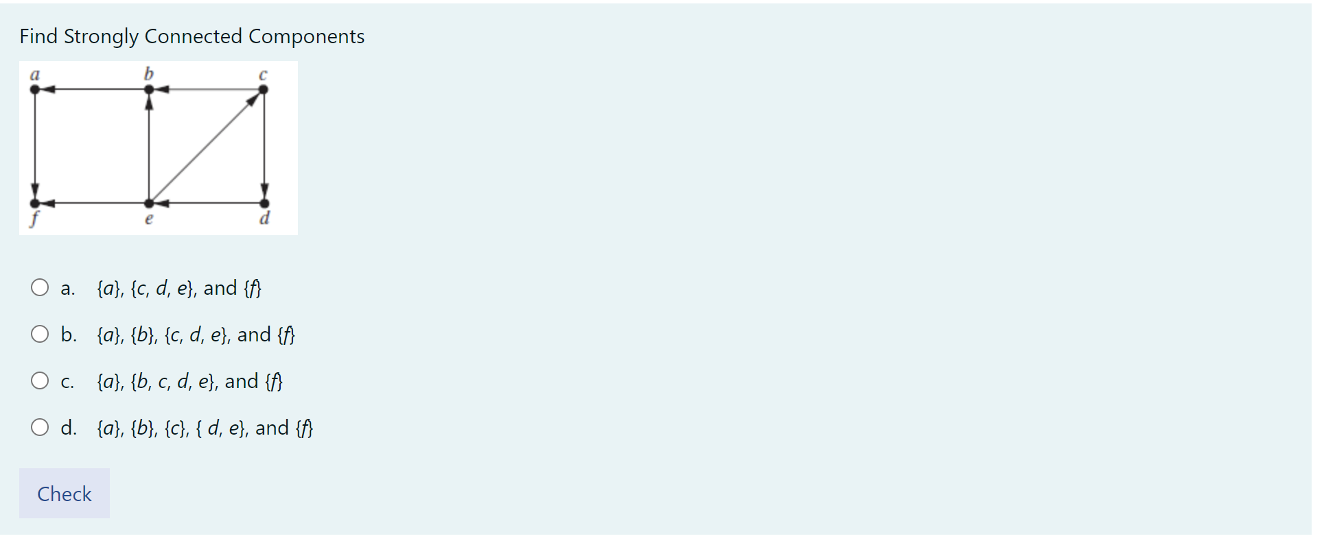 Solved Find Strongly Connected Components a. {a},{c,d,e}, | Chegg.com