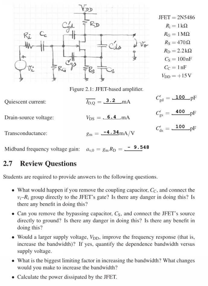 the cás JFET = 2N5486 R; = 1k2 RG = 1M22 Rs = 4702 Rp | Chegg.com