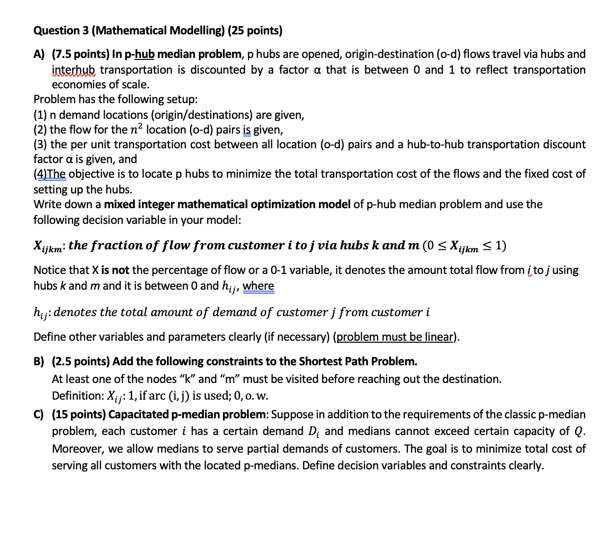 Solved Mathematical Modelling ﻿a ﻿ In P Hub Median