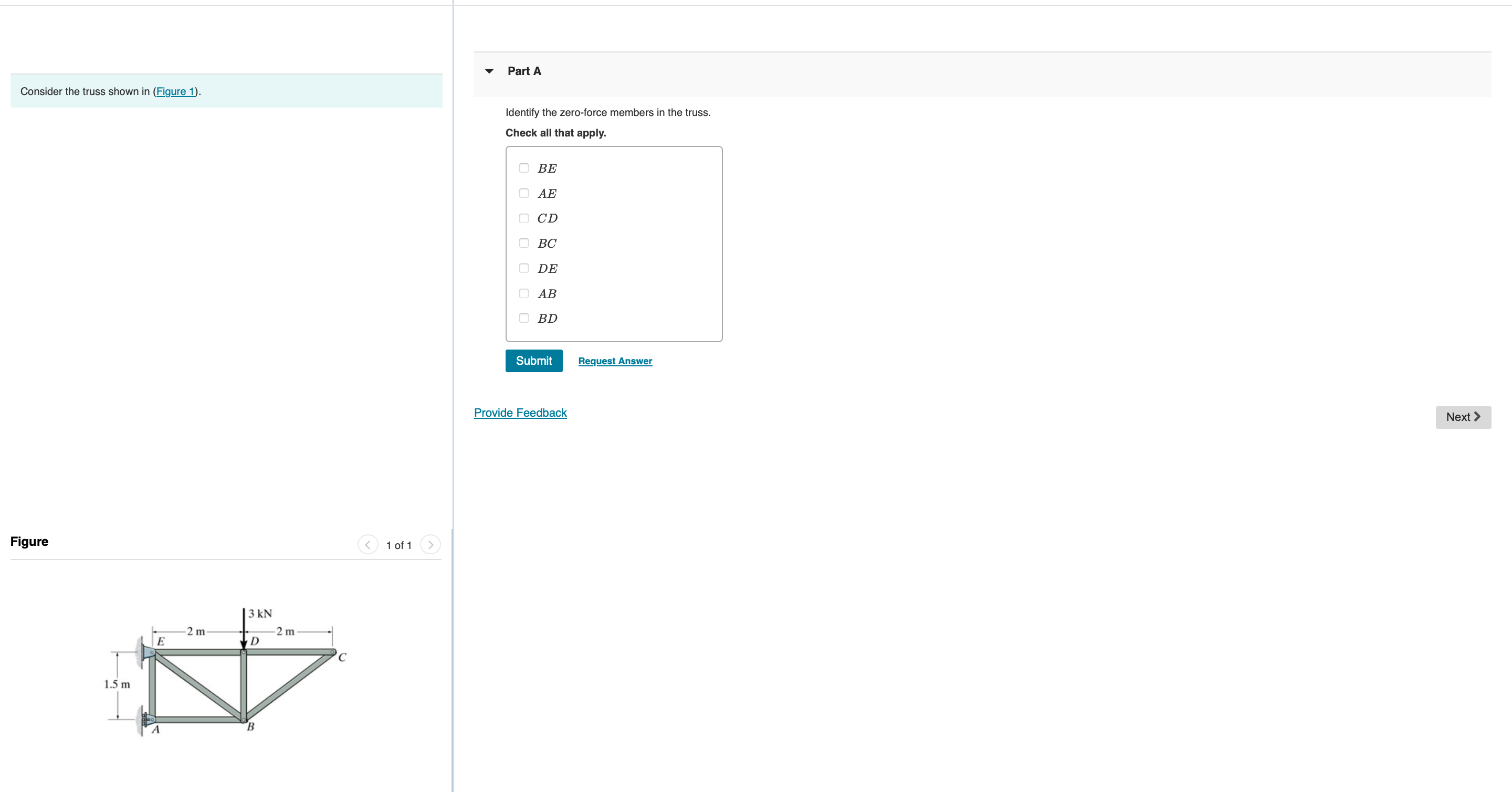 Solved Consider the truss shown in (Figure 1). Identify the | Chegg.com
