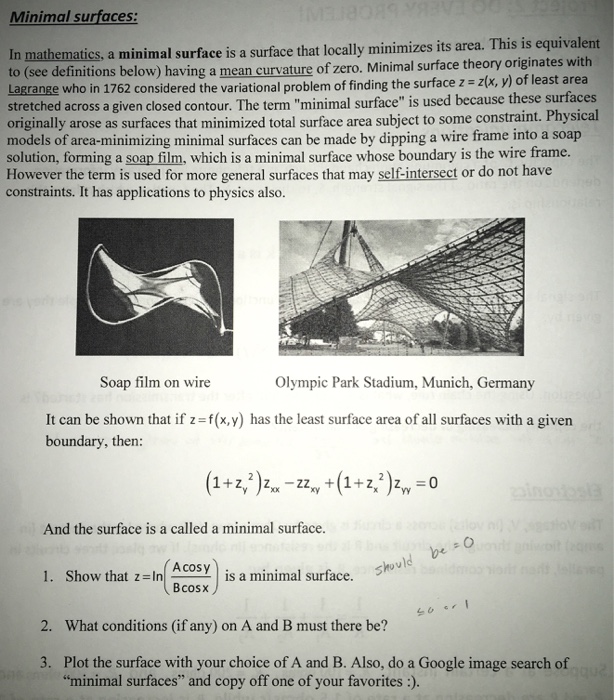 Solved Minimal surfaces atics, a minimal surface is a | Chegg.com