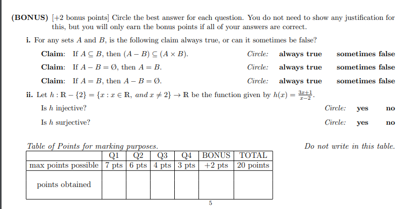 Solved (BONUS) [+2 bonus points] Circle the best answer for | Chegg.com