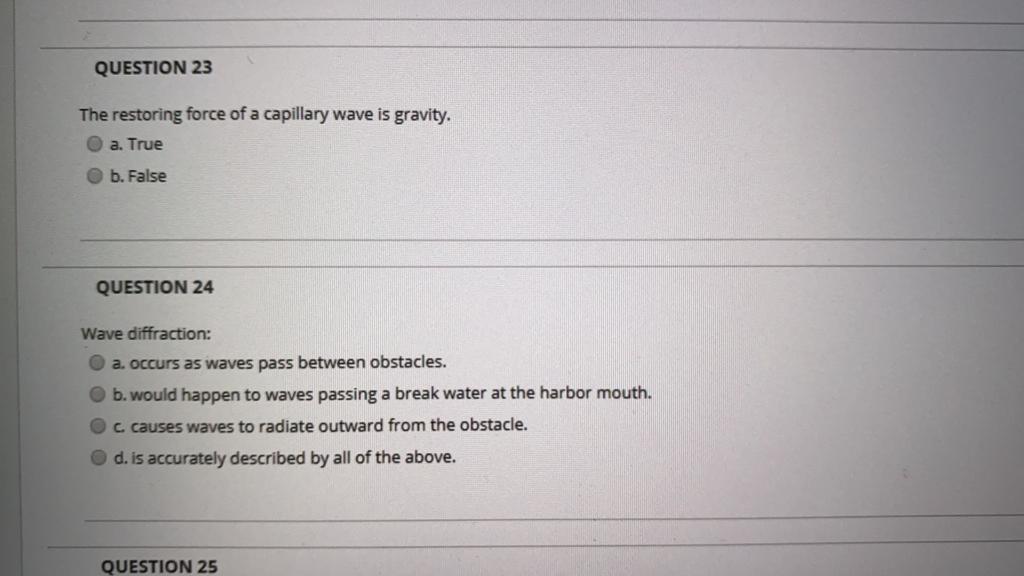 Solved QUESTION 23 The restoring force of a capillary wave | Chegg.com