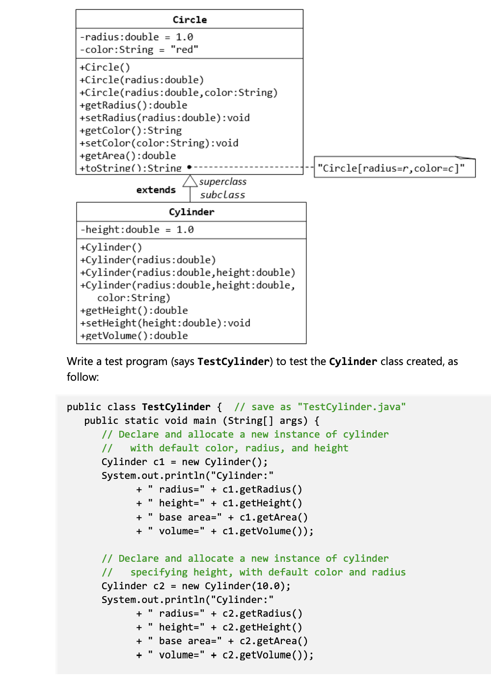 Solved 2. In this exercise, a subclass called Cylinder is | Chegg.com