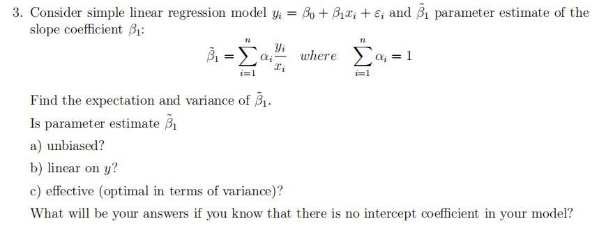 Solved = n2 n ai 3. Consider simple linear regression model | Chegg.com