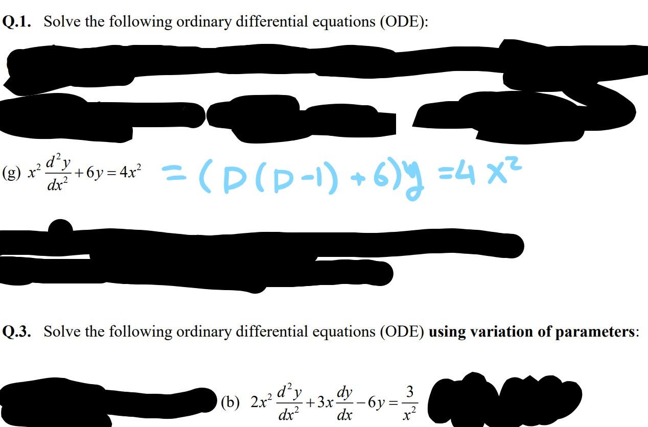 Solved Q.1. Solve the following ordinary differential | Chegg.com