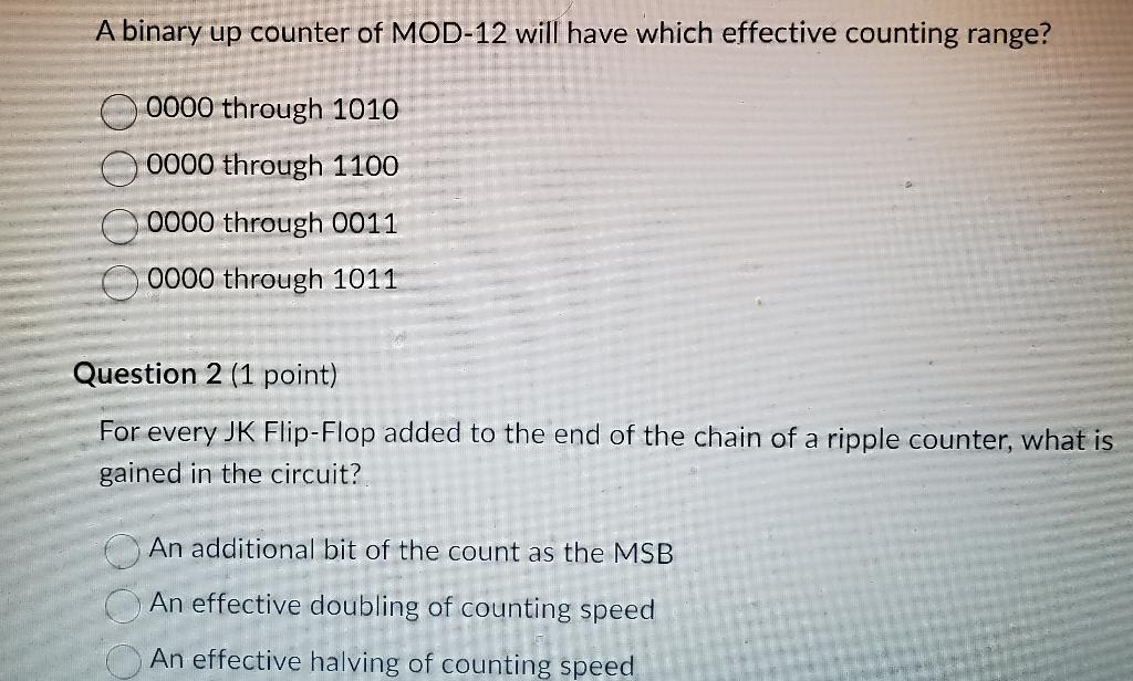 Solved A binary up counter of MOD-12 will have which | Chegg.com