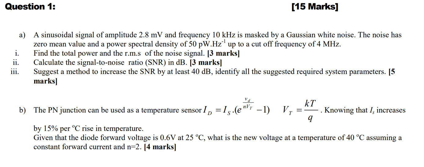 Solved a) A sinusoidal signal of amplitude 2.8mV and | Chegg.com