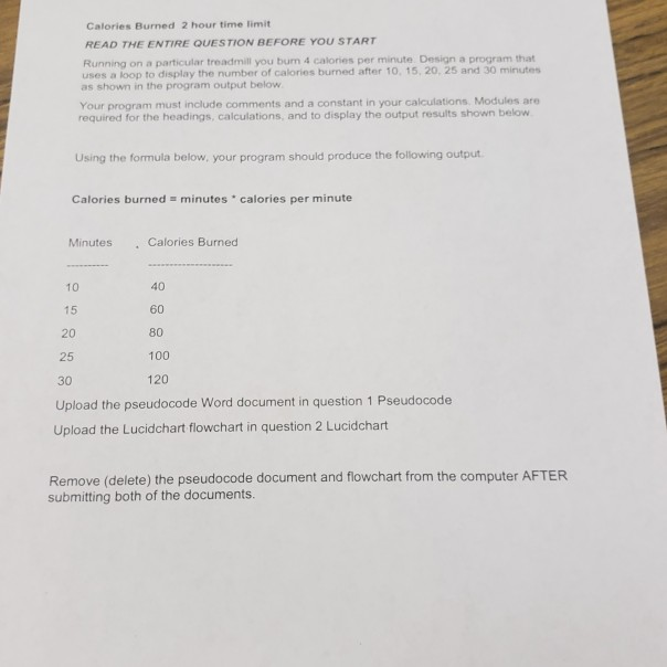 Solved Calories Burned 2 hour time limit READ THE ENTIRE | Chegg.com
