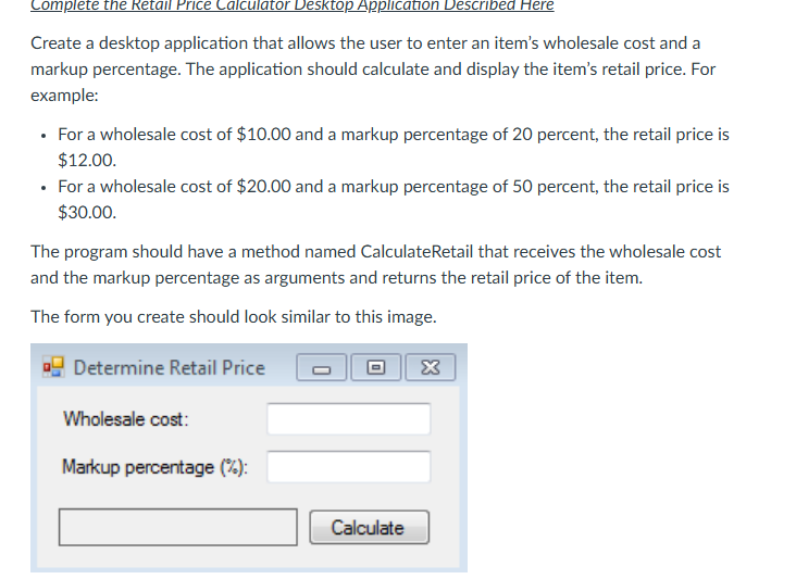 Solved Complete the Retail Price Calculator Desktop | Chegg.com