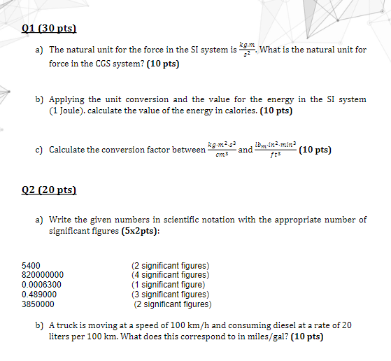 Solved Q1 (30 pts) kg.m a) The natural unit for the force in | Chegg.com
