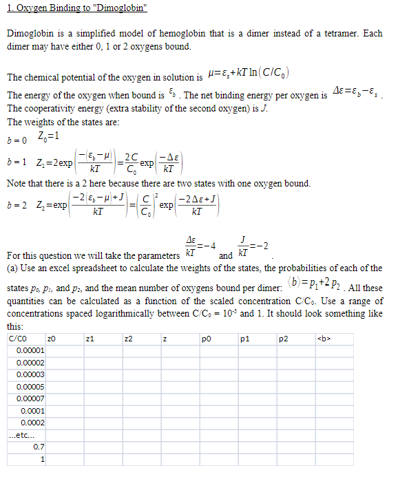 Dimoglobin is a simplified model of hemoglobin that | Chegg.com