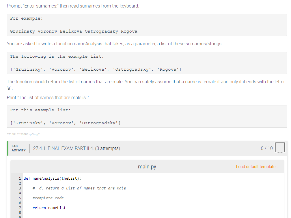 Solved Prompt "Enter surnames:" then read surnames from the | Chegg.com