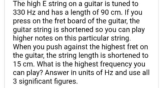 Solved The high E string on a guitar is tuned to 330 Hz and | Chegg.com