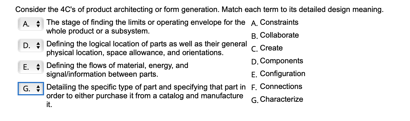 Solved Consider the 4C 's of product architecting or form | Chegg.com
