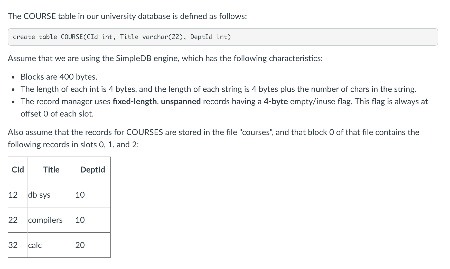 Solved Compute the slot size for the records. | Chegg.com