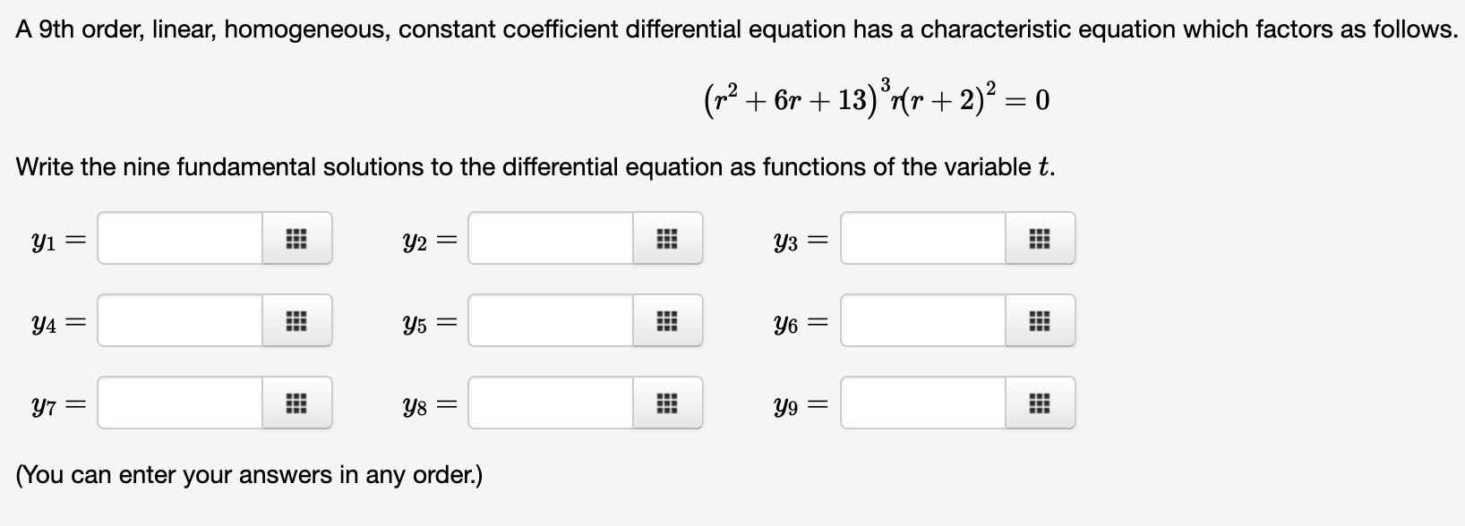 Solved A 9th order, linear, homogeneous, constant | Chegg.com
