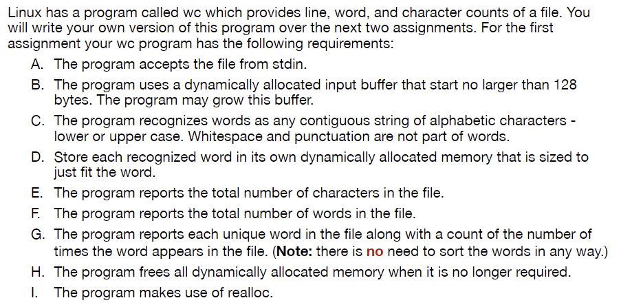 Solved Linux has a program called wc which provides line, | Chegg.com