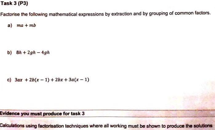 Solved Task 3 (P3) Factorise the following mathematical | Chegg.com