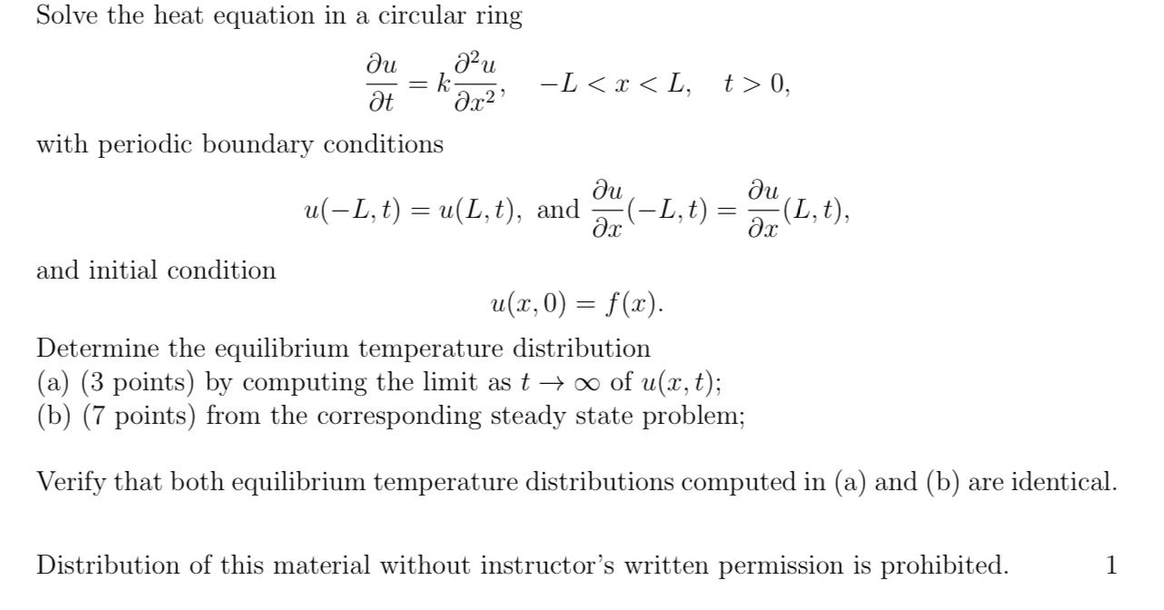 Solved Solve the heat equation in a circular ring | Chegg.com