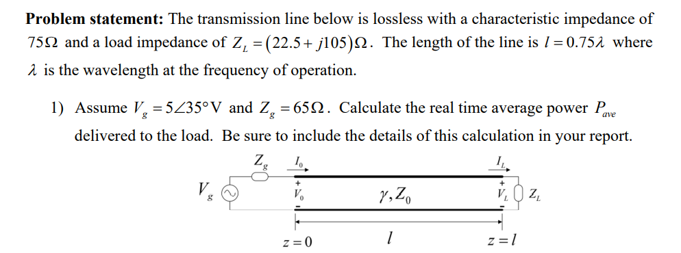 Solved Problem statement: The transmission line below is | Chegg.com
