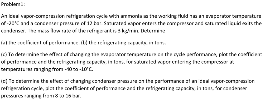 Solved Problem1: An ideal vapor-compression refrigeration | Chegg.com