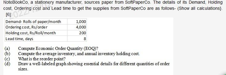 Solved NoteBookCo, a stationery manufacturer, sources paper | Chegg.com