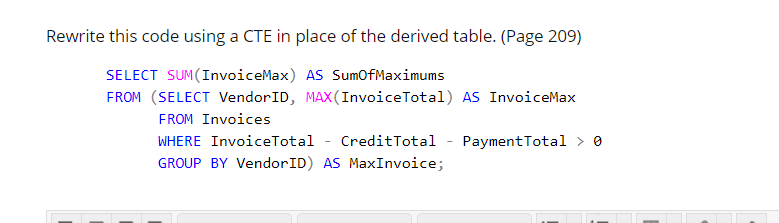 Rewrite this code using a CTE in place of the derived | Chegg.com