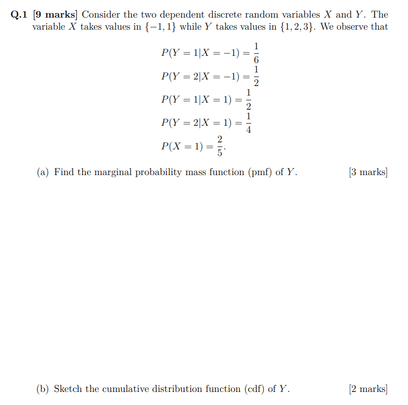 Solved Q.1 [9 marks] Consider the two dependent discrete | Chegg.com