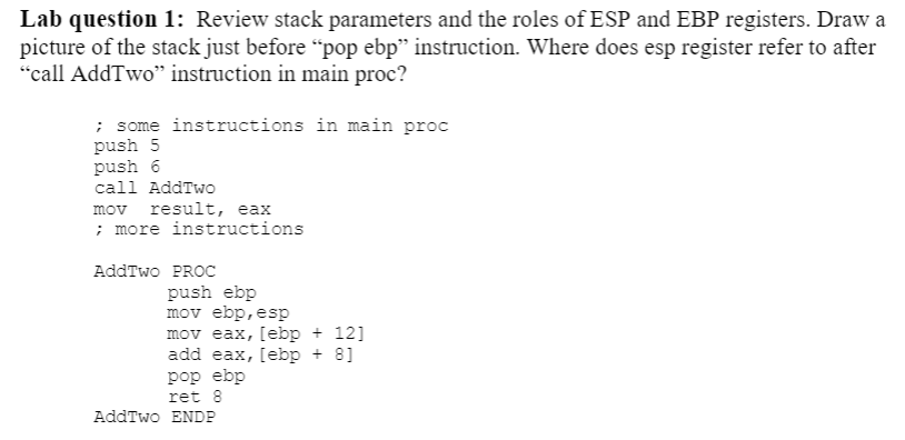 Solved Lab question 1: Review stack parameters and the roles | Chegg.com