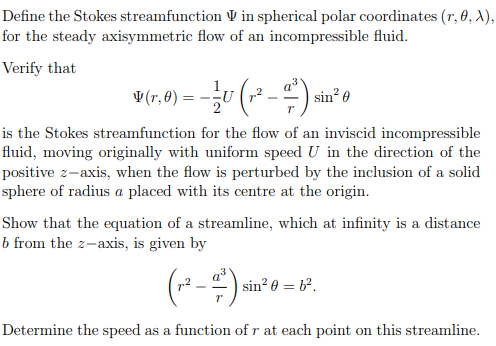 Solved Define the Stokes streamfunction Ψ in spherical polar | Chegg.com