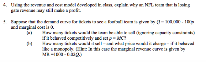 Solved 4. Using the revenue and cost model developed in | Chegg.com
