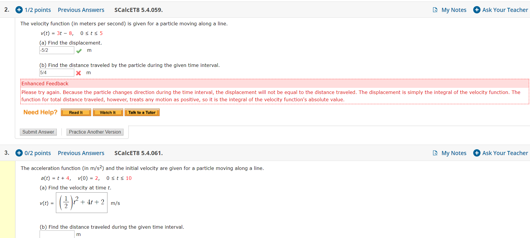 Solved 2. + 1/2 points Previous Answers ScalcET8 5.4.059. My | Chegg.com