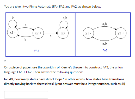 Solved You are given two Finite Automata (FA), ﻿FA1 ﻿and | Chegg.com