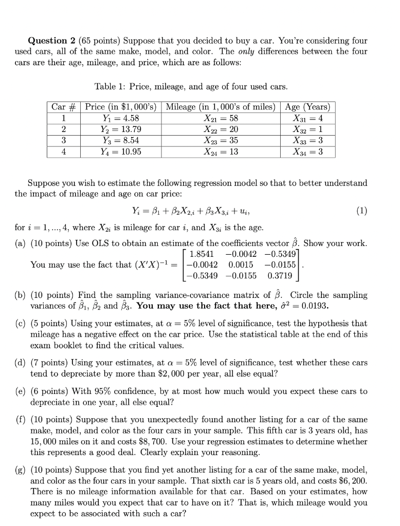 Solved Question 2 (65 points) Suppose that you decided to | Chegg.com
