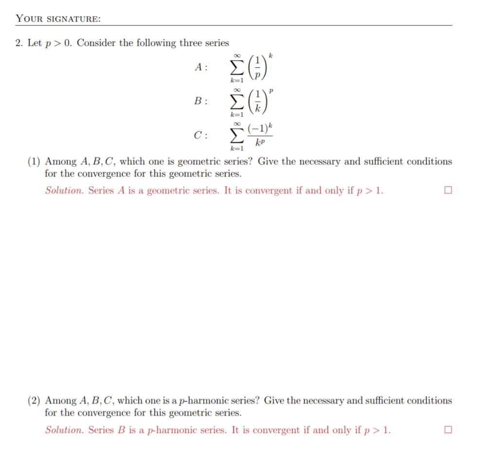 Solved 2. Let p>0. Consider the following three series A: | Chegg.com
