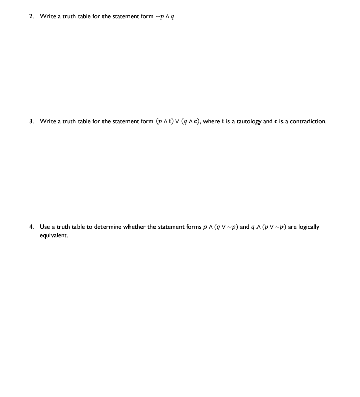 Solved Write a truth table for the statement form | Chegg.com