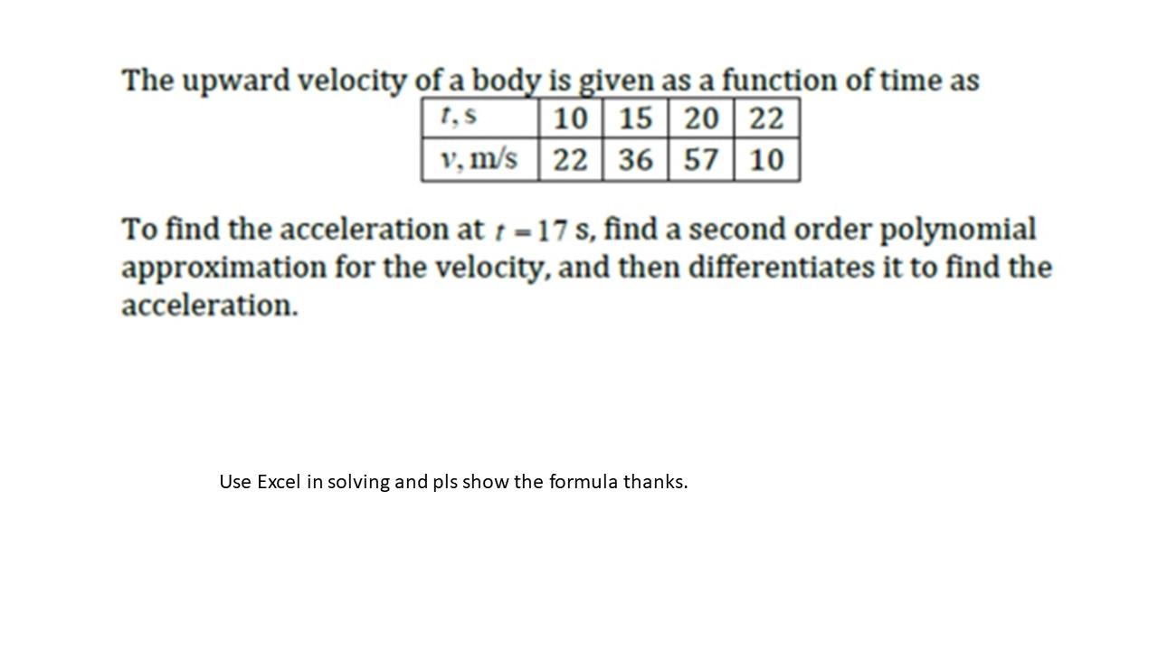 Solved The upward velocity of a body is given as a function | Chegg.com
