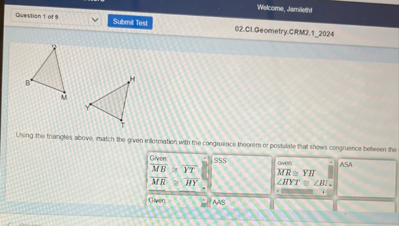 Using the triangles above, match the given | Chegg.com