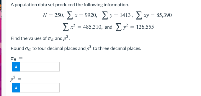 Solved A population data set produced the following | Chegg.com