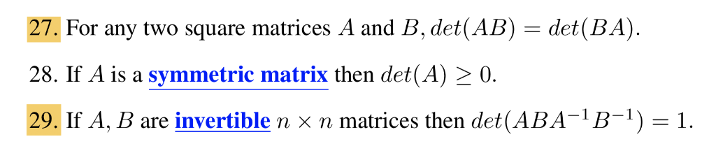 Solved 27. For any two square matrices A and B, det(AB) -det | Chegg.com