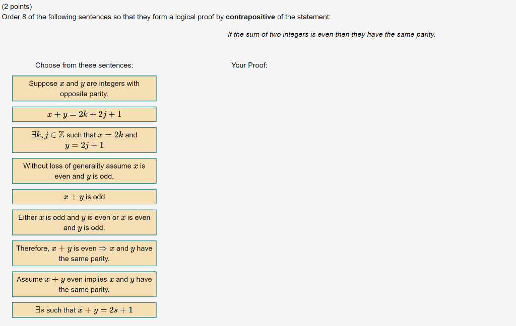 Solved (2 points) Order 8 of the following sentences so that | Chegg.com