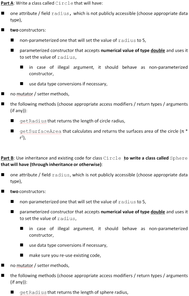 Solved Part A: Write a class called Circle that will have: | Chegg.com