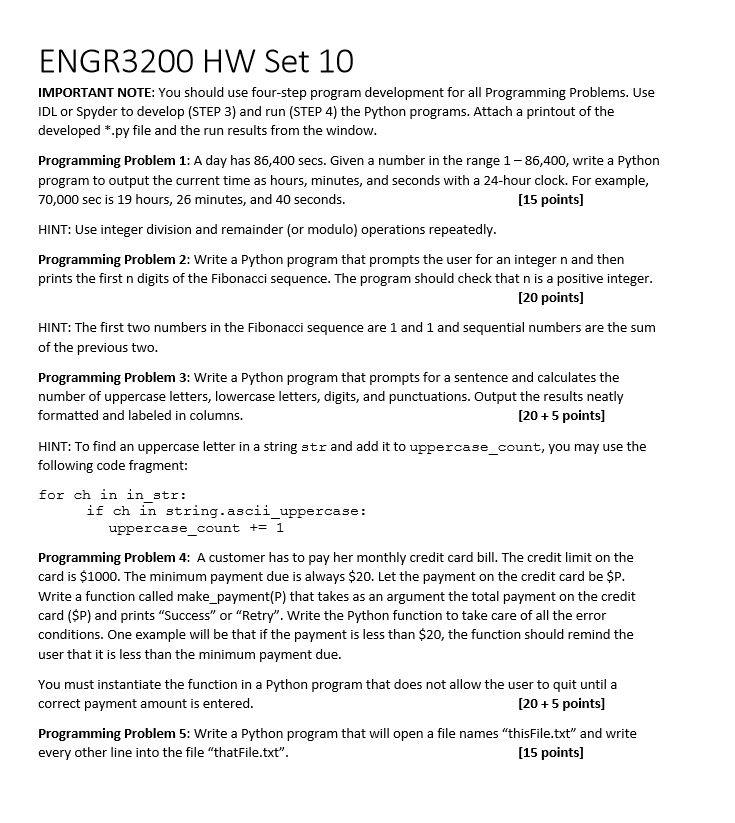 Engr3200 Hw Set 10 Important Note You Should Use Chegg Com