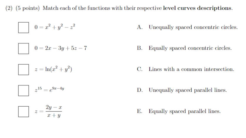 Solved (2) (5 points) Match each of the functions with their | Chegg.com