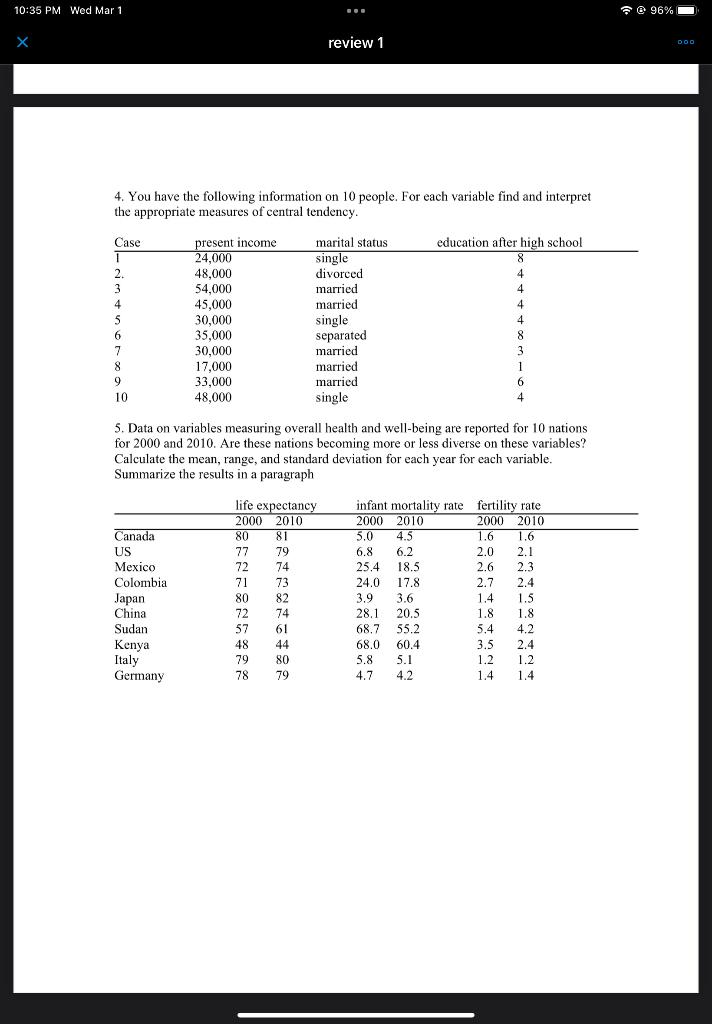 Solved 4. You have the following information on 10 people. | Chegg.com