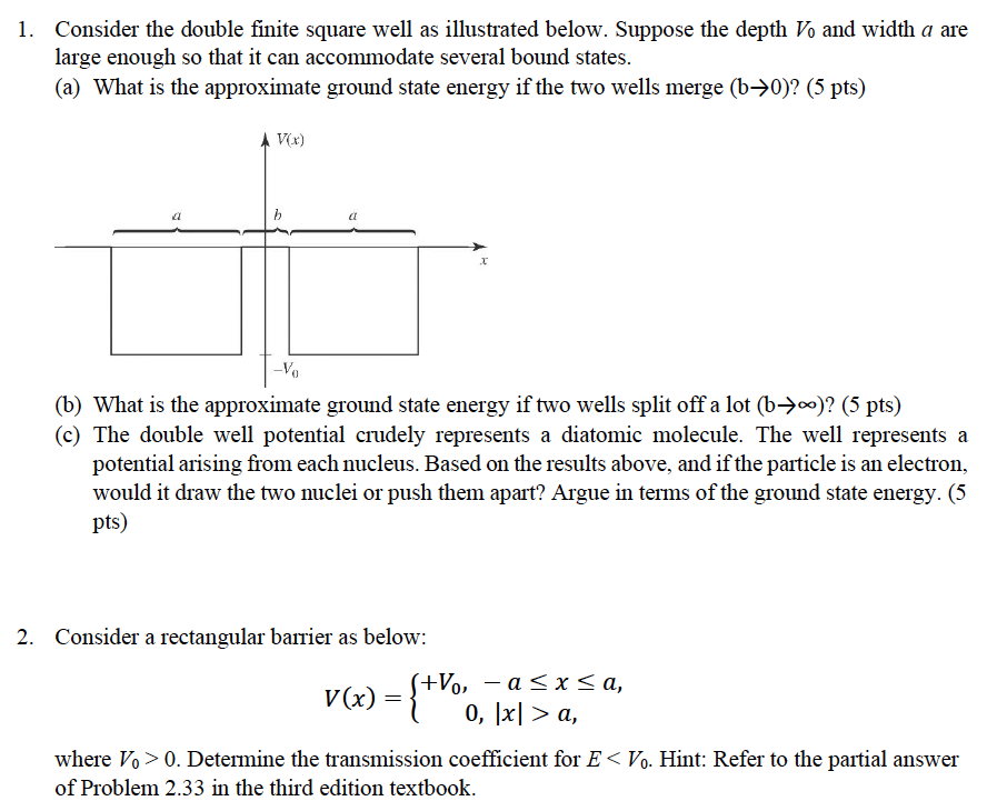 Solved 1. Consider the double finite square well as | Chegg.com