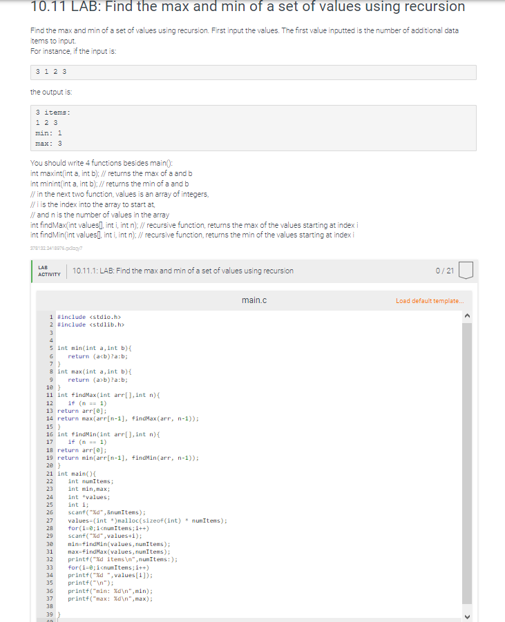 10.11 LAB: Find the max and min of a set of values | Chegg.com