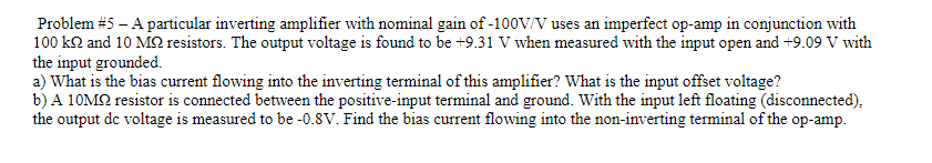 Solved Problem #5 - A particular inverting amplifier with | Chegg.com