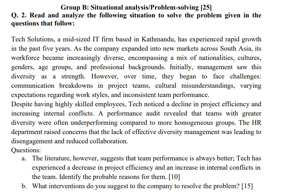 Solved Group B: Situational analysis/Problem-solving Q. 2. | Chegg.com